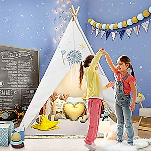Teepee Play Tent for Kids with Gifts Coloured Flag, Feathers and Carry Case, Indoor Outdoor Playhouse for Baby Toddler, Teepee Toys for Boys and Girls