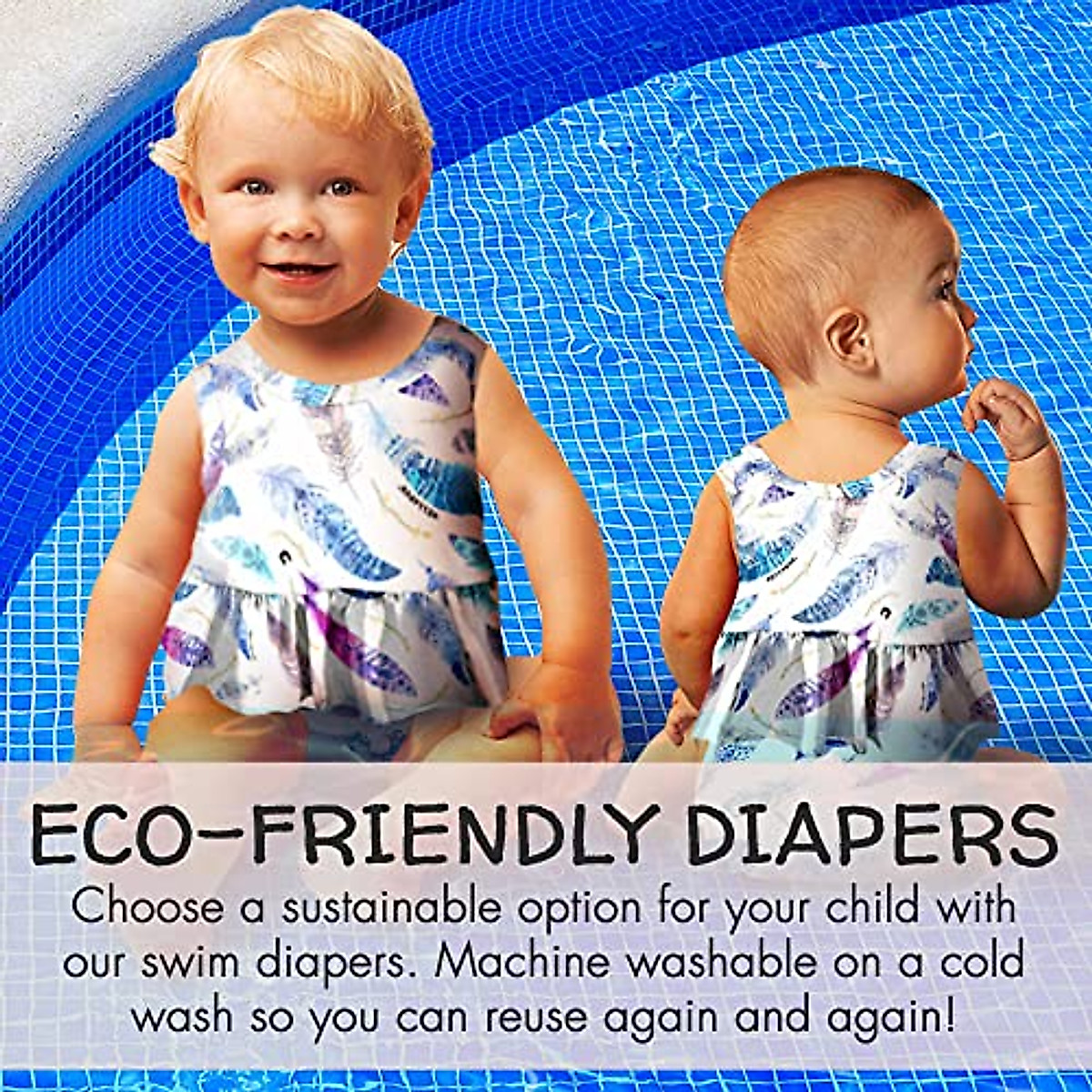 Reusable Swim Diaper and Top for Babies, Infants & Toddlers - Adjustable Girls Swimming Diaper 0-2 Years, Eco-Friendly Washable with Snaps – Tribal Feather – 1 Set by Will & Fox