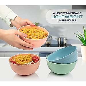 KUCHEEZE Plastic Bowls Reusable[Set of 8] 24 OZ Dishwasher & Microwave Safe Bowls. Colored Cereal Bowl Set - Unbreakable, Lightweight Plastic Cereal Bowls for Kitchen use for Noodles, Pasta, Soup bowl