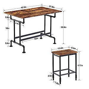 VECELO Dining Table Set for 4 Kitchen Industrial Bar Dinette with Rectangular Tabletop, Save Spacing&Sturdy Metal Frames for Home Breakfast Farmhouse Living Room Small Apartment, Brown