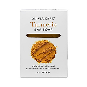 Olivia Care Turmeric Bar Soap -Natural, Vegan & Organic - For Face & Body Exfoliate, Hydrate, Moisturize & Deep Clean - Triple-Milled - Infused with Antioxidants - 8 OZ