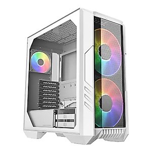 Cooler Master HAF 500 White High Airflow ATX Mid-Tower, Mesh Front Panel, Dual 200mm Customizable ARG Lighting Fans, Rotatable GPU Fan, USB 3.2 Gen 2 Type C and Tempered Glass (H500-WGNN-S00)