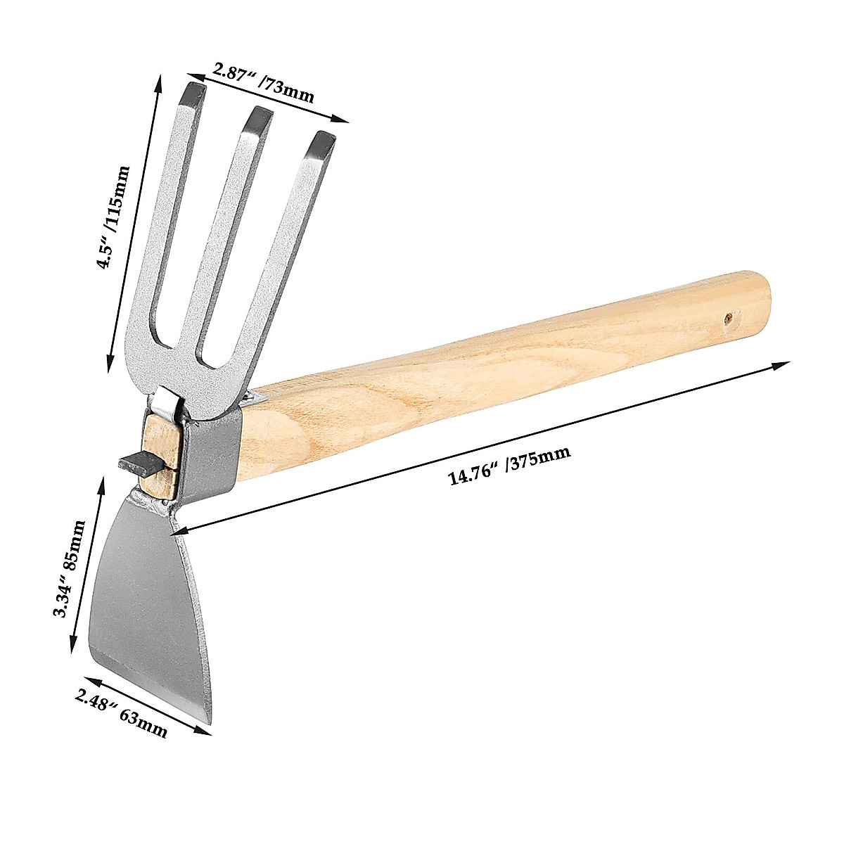 JAPCHET 2 PCS Hoe and Cultivator Hand Tiller, Heavy Duty Dual Headed Weeding Tool, Hoe Garden Tool with Carbon Steel Blade for Soil Loosening, Weeding and Digging