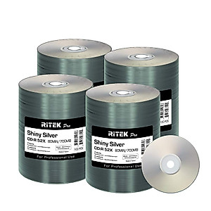 400 Pack Ritek Pro (Professional Grade) CD-R 52X 700MB Shiny Silver Lacquer Silk Screen Printable Blank Media Recordable Disc