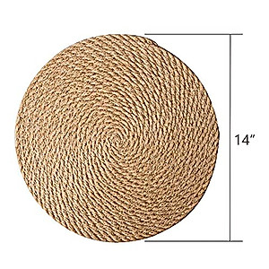 Homtoozhii Woven Placemats 14 inch Round Braided Placemat for Dining Table Heat Resistant Anti-Slid Jute Mats Table Mat for Dish Plate Pot Teapot