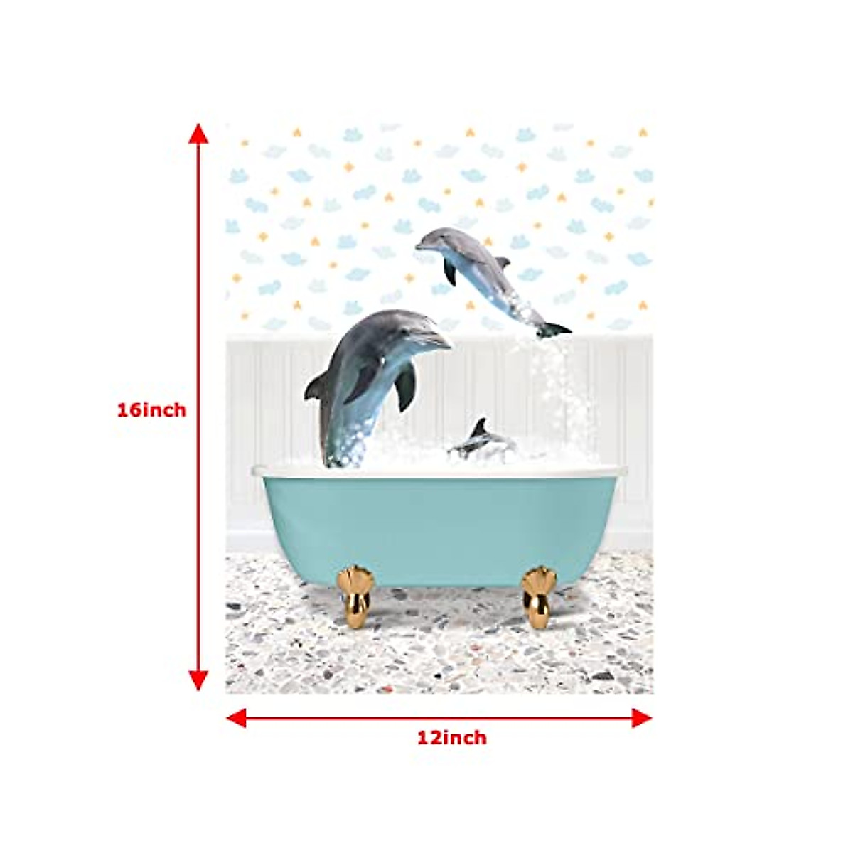 SHZCJL Funny Bathroom Wall Art,Dolphins in Bathtub Wall Art,Adorable Dolphin Bathroom Canvas Print Artwork,for Kids Bathroom Wall Decor(12'' x 16'')