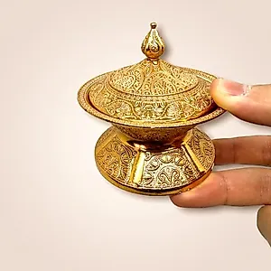Alisveristime Traditional Ottoman Turkish Handmade Zamac Sugar Bowl with Lid (Diameter 3.34", Length 3.54"), Intricate Motifs, Ideal for Coffee and Tea Serving (Gold)