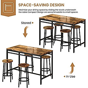 Recaceik Dining Table Sets for 4 Bar Table and Chairs Set Industrial Outdoor Table w/ 4 Stools for Home, Farmhouse, Restaurant, Cafe, Kitchen, Dining Room, Breakfast Nook, Small Space