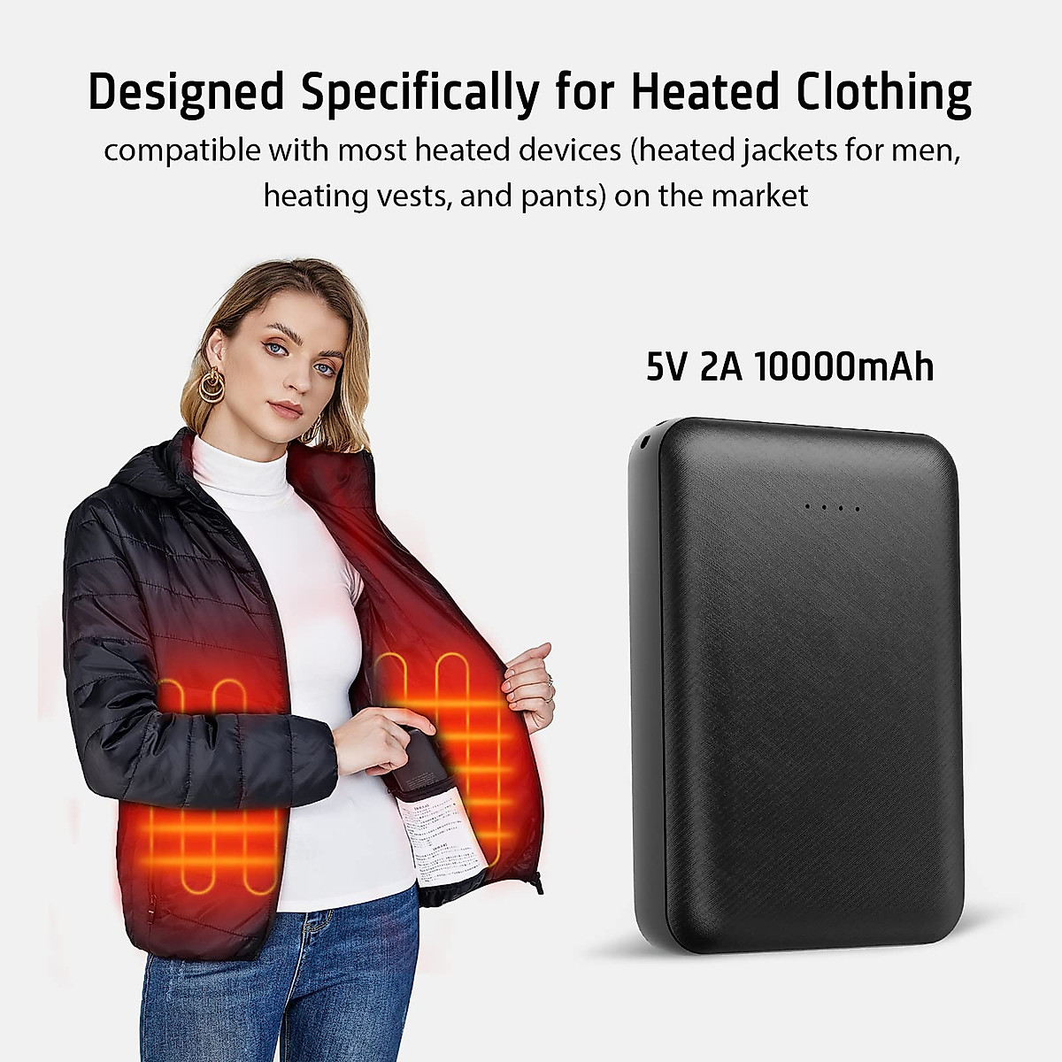 Lyzuepely Heated Vest Battery Pack Power Bank 10000 mAh for Heated Jacket Heating Electric Vest Coat Hoodies for Man for Women