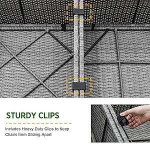 EAGLE PEAK 9 Piece Outdoor Wicker Patio Furniture Set with Fire Table, PE Rattan Sectional Conversation Sofa Set with Seating for 8 People, Light Blue