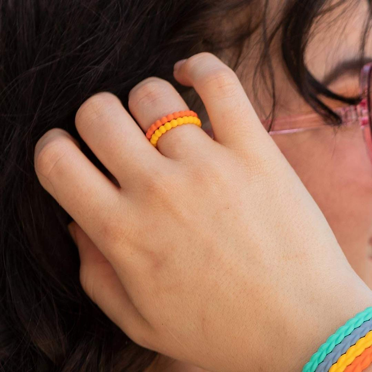 Enso Rings Stackable Beaded Silicone Wedding Ring – Hypoallergenic Unisex Stackable Wedding Band – Comfortable Minimalist Band – 2.5mm Wide, .8mm Thick (White, Size 7)