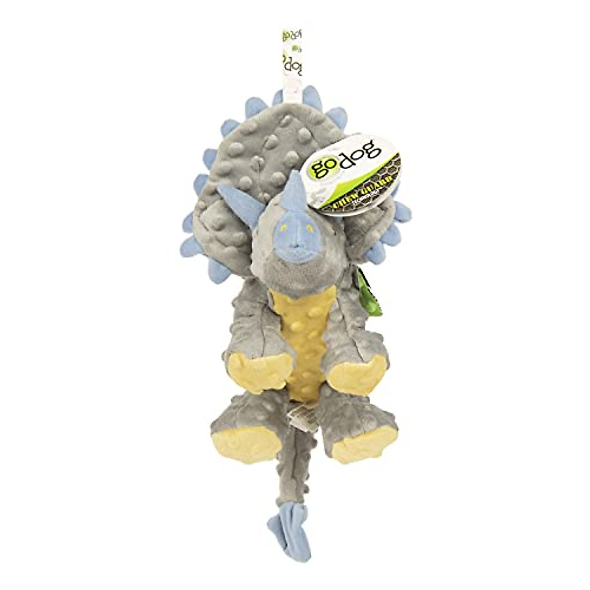 goDog Dinos Frills Squeaky Plush Dog Toy, Chew Guard Technology - Gray, Large
