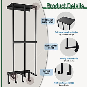 PUMHUBO Camping Chair Wall Storage for Garage - Metal Beach Lawn Chair Rack, Garage Storage and Organization Shelves, Wall Mounted Umbrella Storage Rack Holder with Floating Shelf and 4 Hooks Black