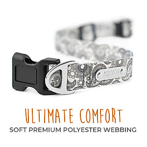 Mighty Paw Grey Paisley Designer Collar - Patterned Collar - Soft Polyester Webbing - Heavy-Duty Hardware - Premium Weather-Resistant Dog Collar - Adjustable Collar for All Dog Breeds - Medium