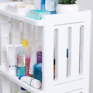 3-Tier Rolling Storage Shelf Plastic Dishwashing Detergent Organizer Serving Mobile Utility Easy Assembly Durable StableCart with Wheels, for Office, Bathroom, Kitchen, Bedroom (White)
