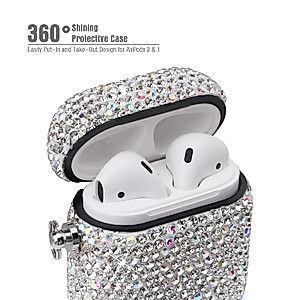 Luxurious Rhinestone AirPods Case, Protective Bling Diamonds AirPod Charging Protective Case Cover for Apple I10/I12 TWS (Silver with Keyring)