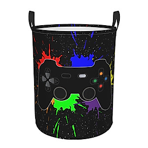 Gbuzozie Game Joystick Round Laundry Hamper Gaming Storage Basket Toys Clothes Organizer Bin For Home Bathroom Bedroom Dorm Nursery, 38l