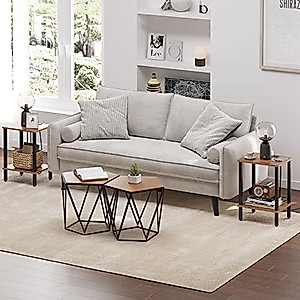 TUTOTAK End Table with Charging Station, Side Table with USB Ports and Outlets, Nightstand, 2-Tier Storage Shelf, Sofa Table for Small Space TB01BB040