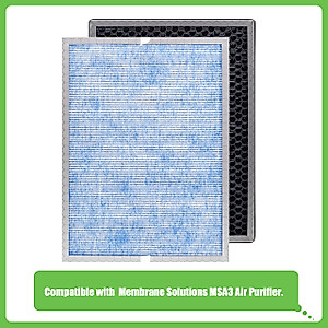 Hichoryer【Upgraded】MSA3 Air Purifier Replacement Filter,Compatible with Membrane Solutions Air Purifier MSA3 & MSA3S, 3-in-1 H13 True HEPA Filter with Odaller Pure Technology, 2 Pack