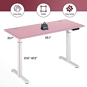 Standing Desk Converter Electric Height Adjustable Computer Desk 55 inches Home Office Gaming Desk Writing Computer Workstation PC Simple Sit-Stand Large Working Area Modern Student Study Desk,Pink