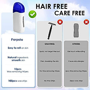 Tiktok Roll on Wax Kit, Waxing Kit for Women, Roll on Wax Warmer Kit for Hair Removal, Home Wax Roller Kit for Larger Areas of the Body, Roller Waxing Kit Including 2 Wax cartridges 100 Wax Strips and 10 Wax-removing Wipes