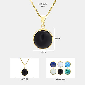 14K Gold Onyx Necklace - 14K Solid Yellow Gold Pendant, Dainty 12mm Round Black Onyx Gemstone, December Birthstone Handmade Minimalist Jewelry, Leo Star Sign Birthday Gift for Classy Women