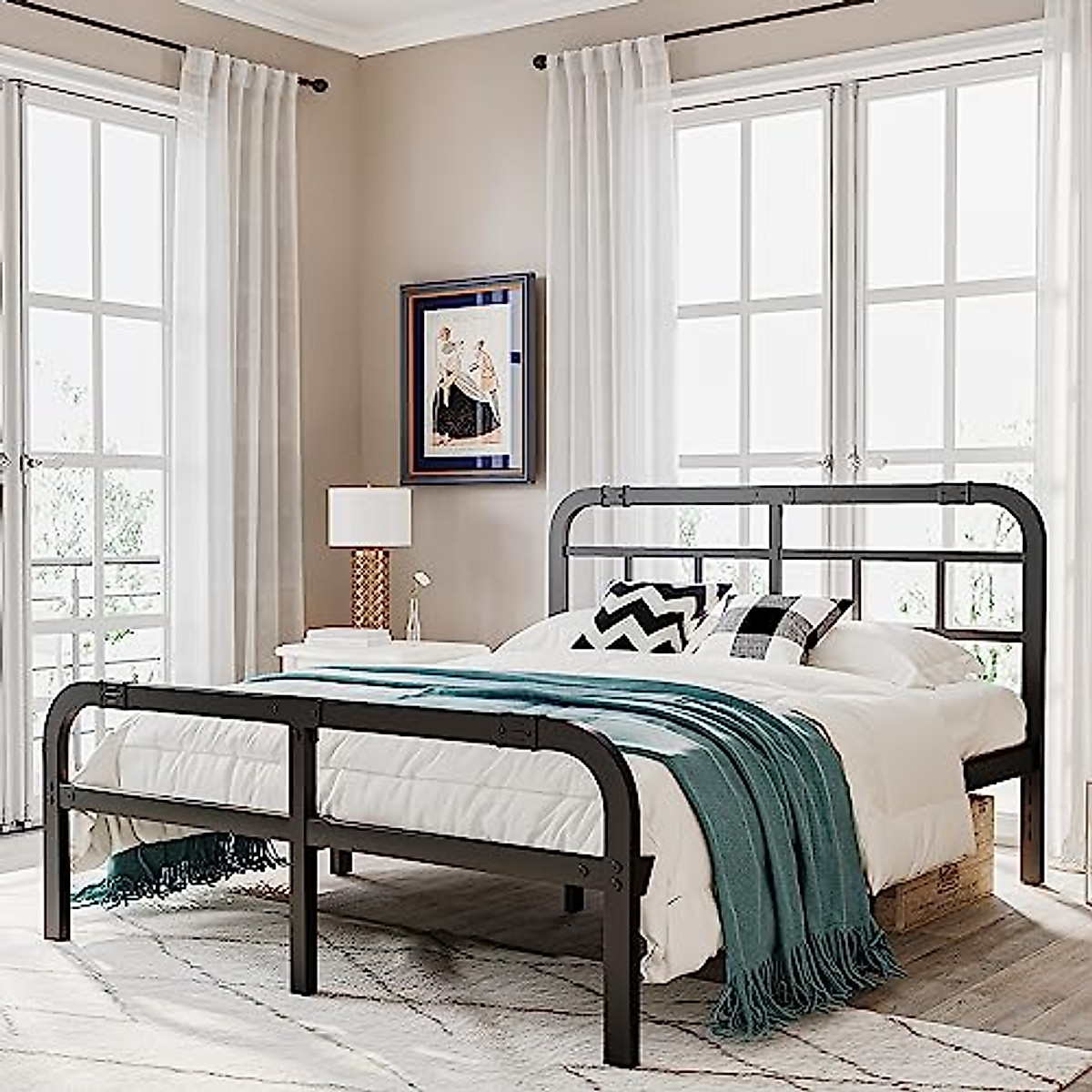 Artimorany Outlet California King Bed Frame with Headboard and Footboard, 14 Inch Heavy Duty, Cal King Bed Frame Mattress Foundation, Noise Free, No Box Spring Needed, Easy Assembly, Black