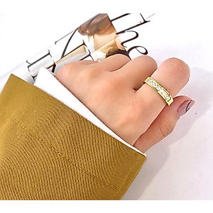 MYNENEY 14K Gold/Silver Plated Wedding Band Cubic Zirconia Eternity Stackable Engagement Ring For Women (4MM- 9 Diamonds-Gold, 8)