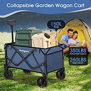 Collapsible Folding Wagon Cart,Heavy Duty Garden Cart with All Terrain Wheels,Portable Large Capacity Utility Wagon Cart for Camping Fishing Sports Shopping, Blue