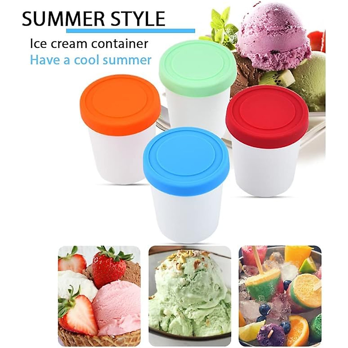 INANNING Modern and Sleek Ice Cream Containers (4 Pcs) - Reusable, Leak Resistant, Freezer & Microwave Safe