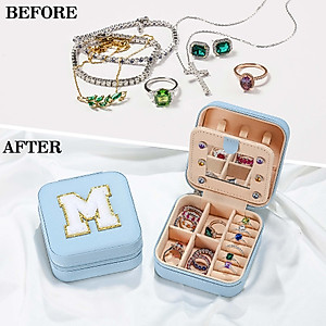 Parima Christmas Gifts for Mom - Small Travel Jewelry Box, Travel Jewelry Case with Mirror for Necklace Earrings Rings Organizer | Birthday Gifts Christmas Travel Gifts for Mom - Letter F, Sky Blue