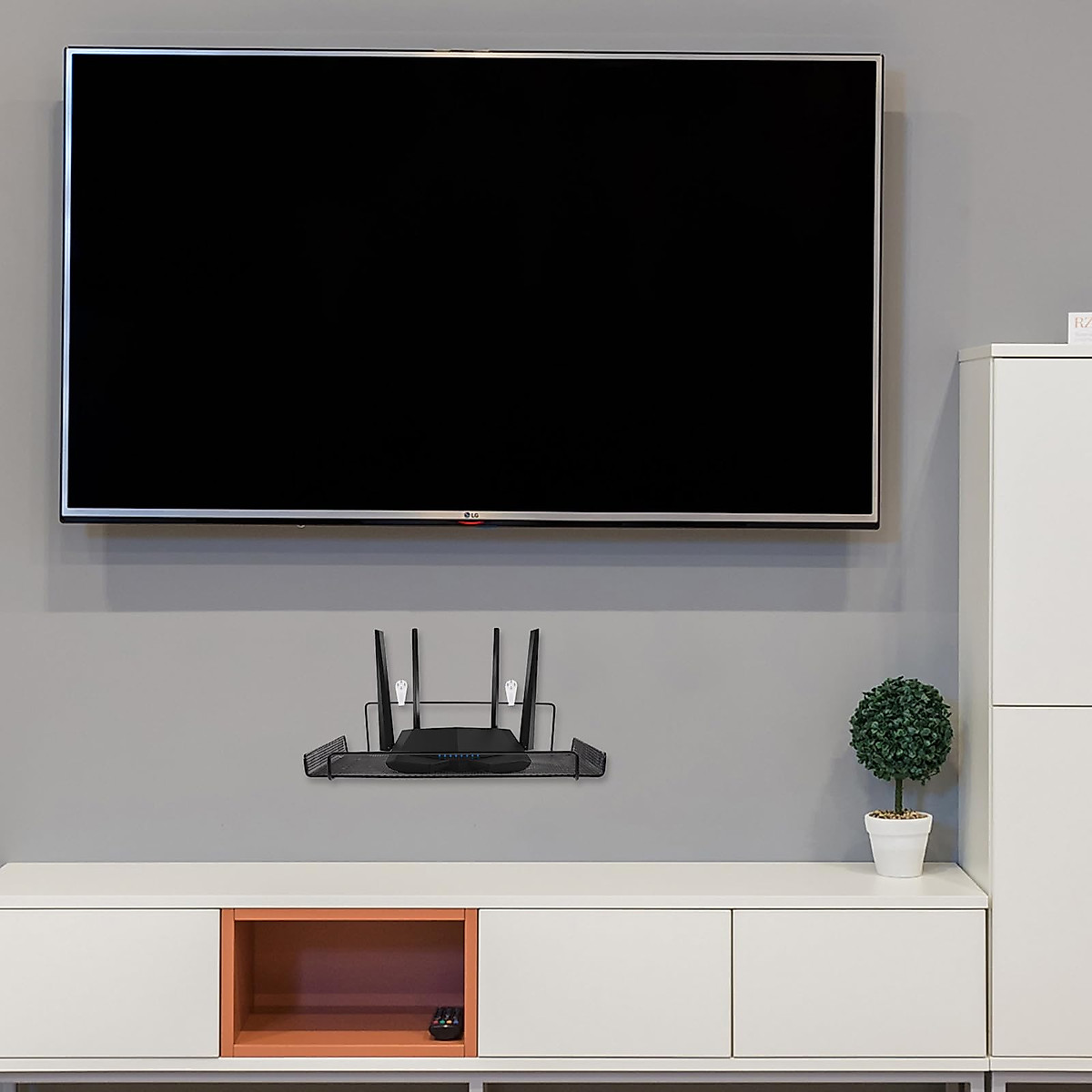 FOMIYES Projector Stand Wall Floating Shelves WiFi Router Storage Box TV Set Shelf Wall Hanging Plug Board Bracket Cable Storage Organizer for Bedroom Living Room Black Projector Mount