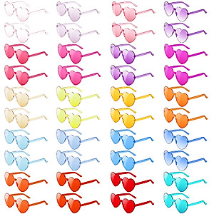 Konohan 40 Pairs Halloween Heart Sunglasses Rimless Transparent Glasses Candy Color for Christmas Party Favor Women Men Decoration (Retro Colors), 5.59 inches wide, 2.28 inches high