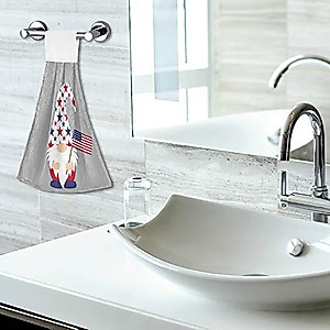 Patriotic Gnomes Kitchen Hanging Hand Towels,Memorial Day 4th of July Absorbent Tie Towel with Loop 2 PCS Kitchen Linen Sets for Bathroom Restroom Home Decor