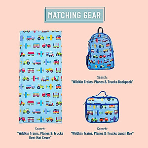 Wildkin Kids Vinyl Nap Mat – Foldable, Durable Rest Mat for Daycare & Preschool - Trains, Planes, and Trucks