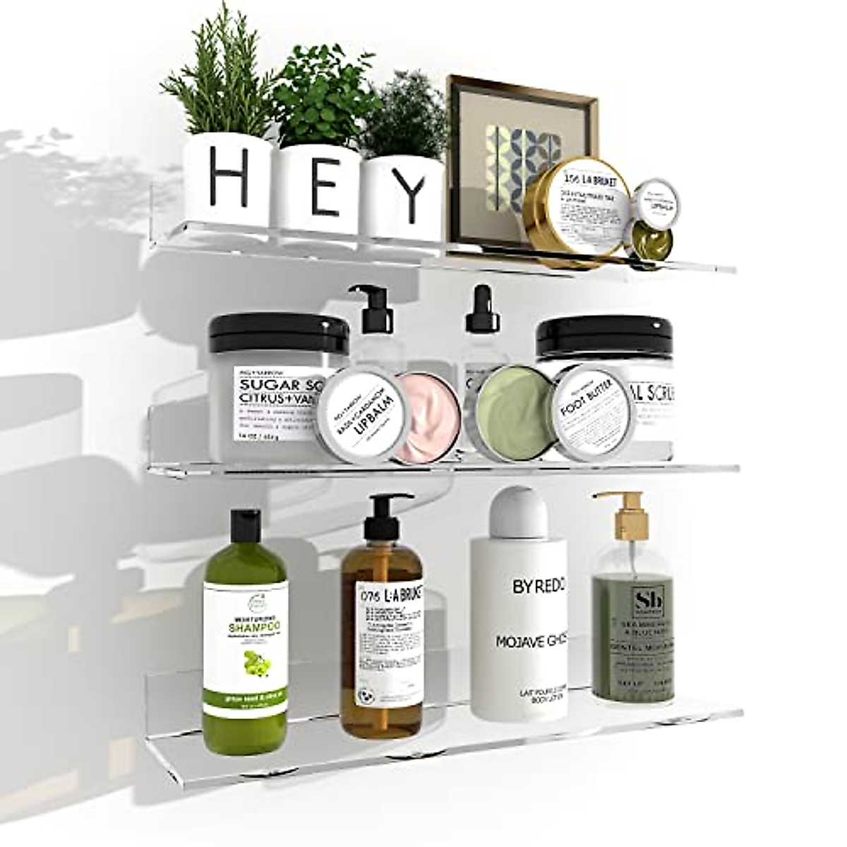 Swvzwy Acrylic Bathroom Adhesive Shelves,No Drill,Will Not Damage Bathroom Tiles, Renter Friendly Shelves