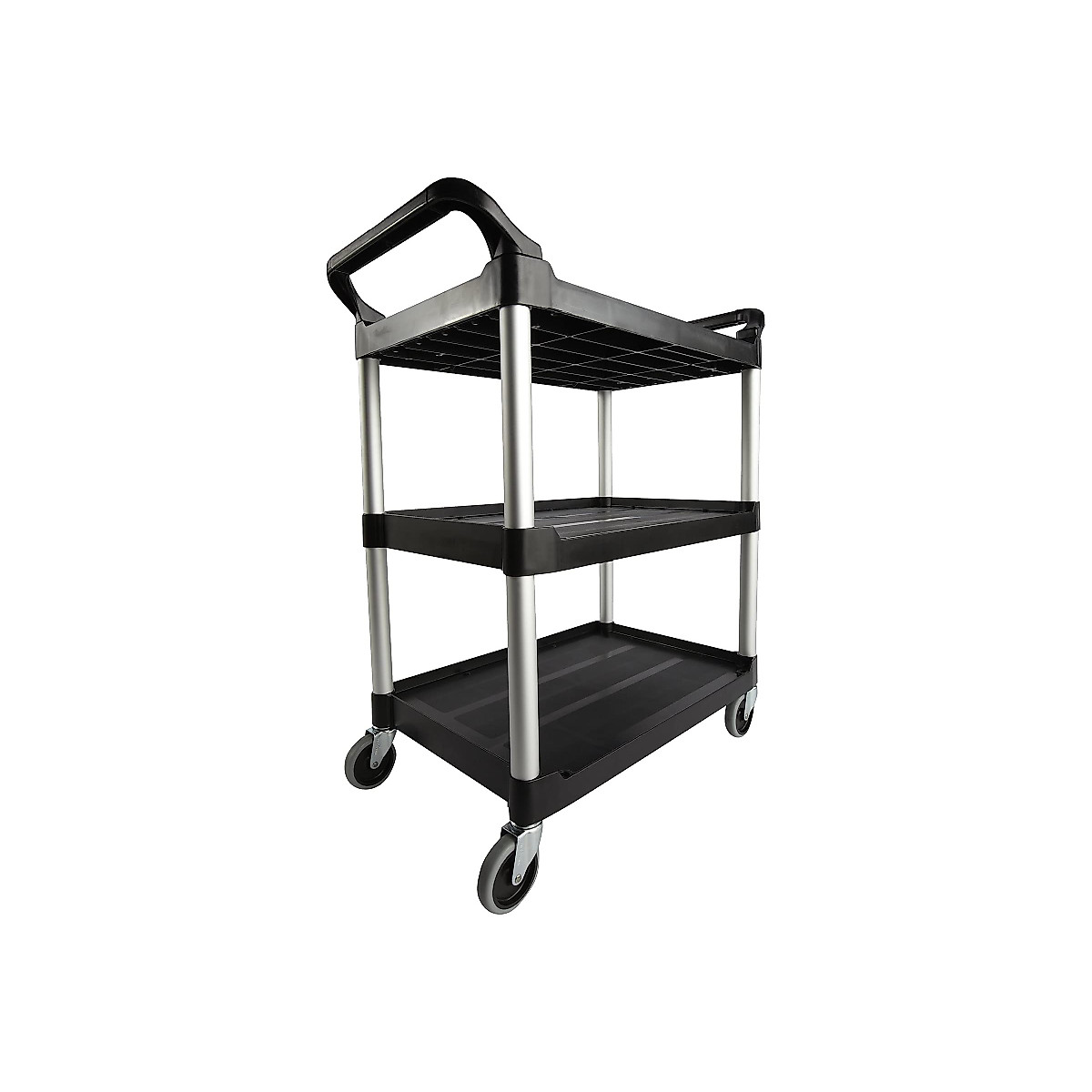 Rubbermaid 342488BLA Economy Plastic Cart, Three-Shelf, 18-5/8w x 33-5/8d x 37-3/4h, Black