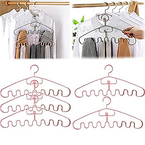 YOOUS Wave Pattern Stackable Hanger,Magic Multifunction Closet Hangers, Space-Saving Closet Organizers, for Slings, Scarves, Ties, Hangers, Closet Organizer Rack (Pink,5PCS)