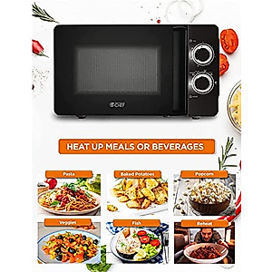 COMMERCIAL CHEF Small Microwave 0.7 Cu. Ft. Countertop Microwave with Mechanical Control, Black Microwave with 6 Power Levels, Outstanding Portable Microwave with Convenient Pull Handle