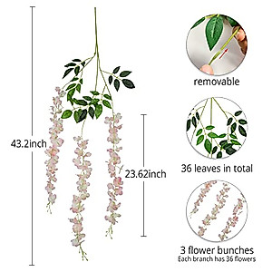 LUZOGA 25 Pack (90.2FT) Artificial Wisteria Flowers Fake Vine Ratta Hanging Garland Silk Flowers String for Home Party Garden Wedding Decor(Light Pink)