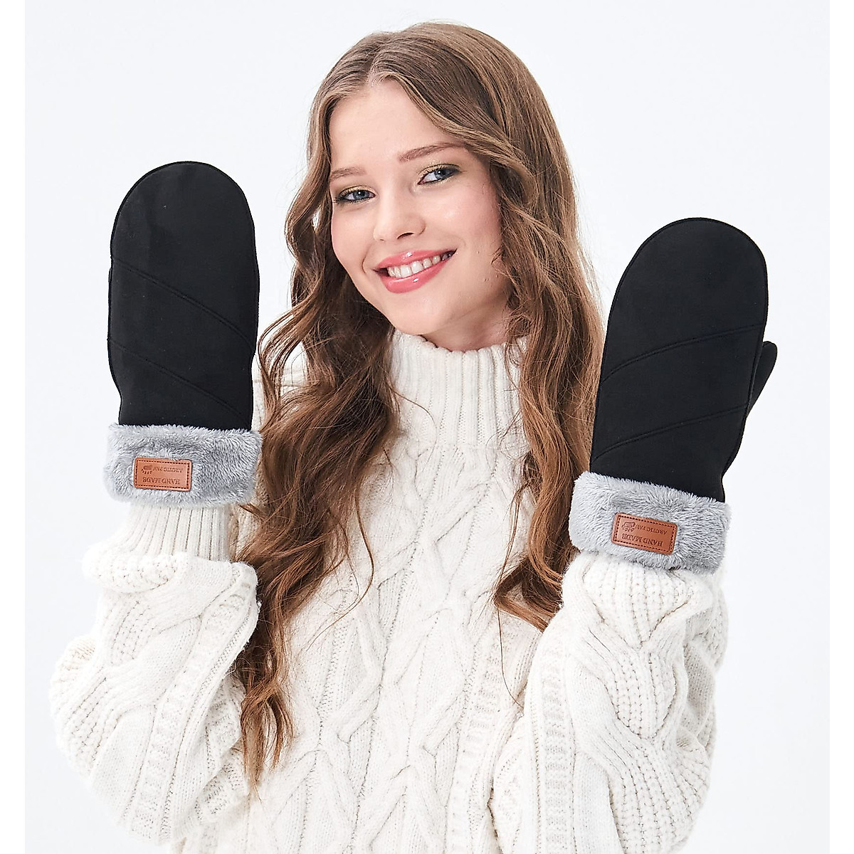 Arctic Paw Warm Black Faux Fur Running Mittens Women Winter Glove Mittens, Black