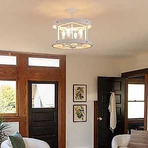 Hchunqjor Modern Farmhouse Flush Mount Light Fixture, 16.5in Distressed Wood Cage, for Kitchen Entryway Living Room