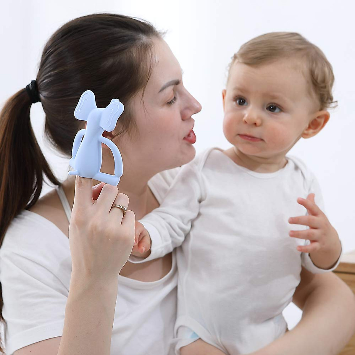 AnjeeIOT Baby Teething Toys, Food Grade Liquid Silicone Baby Teether (Blue)