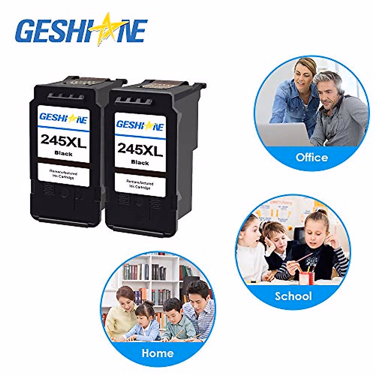 GESHINE 245 XL Ink Cartridge Replacement for Canon PG-245XL High Yield Used for MX492 TS3120 MG2522 MX490 MG2920 MG2922 MG2520 MG3020 TS302 Printer (2 Black)