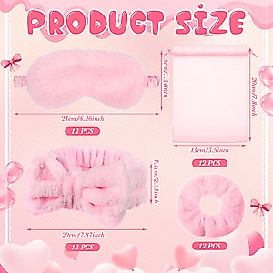Mimorou 48 Pieces Spa Sleepover Party Supplies 12 Pink Spa Headband 12 Pink Plush Sleep Eye Mask 12 Pink Velvet Scrunchies 12 Organza Bags for Slumber Party Spa Party Favors Gift