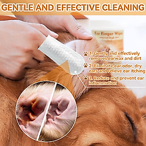 Pet Ear Finger Wipes for Dog & Cat 60pcs, Dog Ear Finger Wipes Soothing Odor, Ear Wipes for Dogs Reduce Earwax Buildup, Dog Supplies Ear Cleaner Wipes Remove Dirt & Non-Irritating