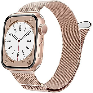 Marge Plus Compatible with Apple Watch Band Series Ultra 8 7 6 5 4 3 2 1 SE 38mm 40mm 41mm 42mm 44mm 45mm 49mm Women and Men, Stainless Steel Mesh Loop Magnetic Clasp Replacement for iWatch Bands (41mm/40mm/38mm, Champagne Gold).