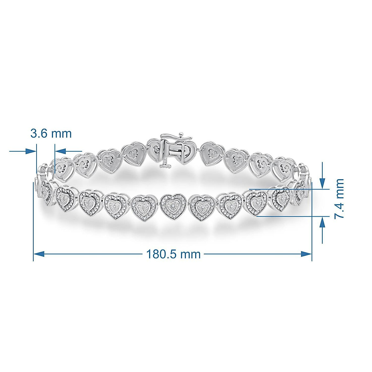 Jewelili Sterling Silver 1/4 Cttw Natural White Round Miracle Plated Diamond Link Bracelet, 7.5"