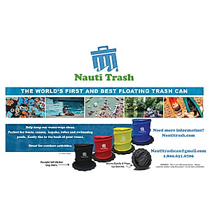 Nauti Floating Trash Can Light Weight Collapsible Floating Trash can. Perfect for Water and Outdoor Activities. Folds Flat for Easy Storage When not in use. Don’T BE Nauti, STASH You Trash!