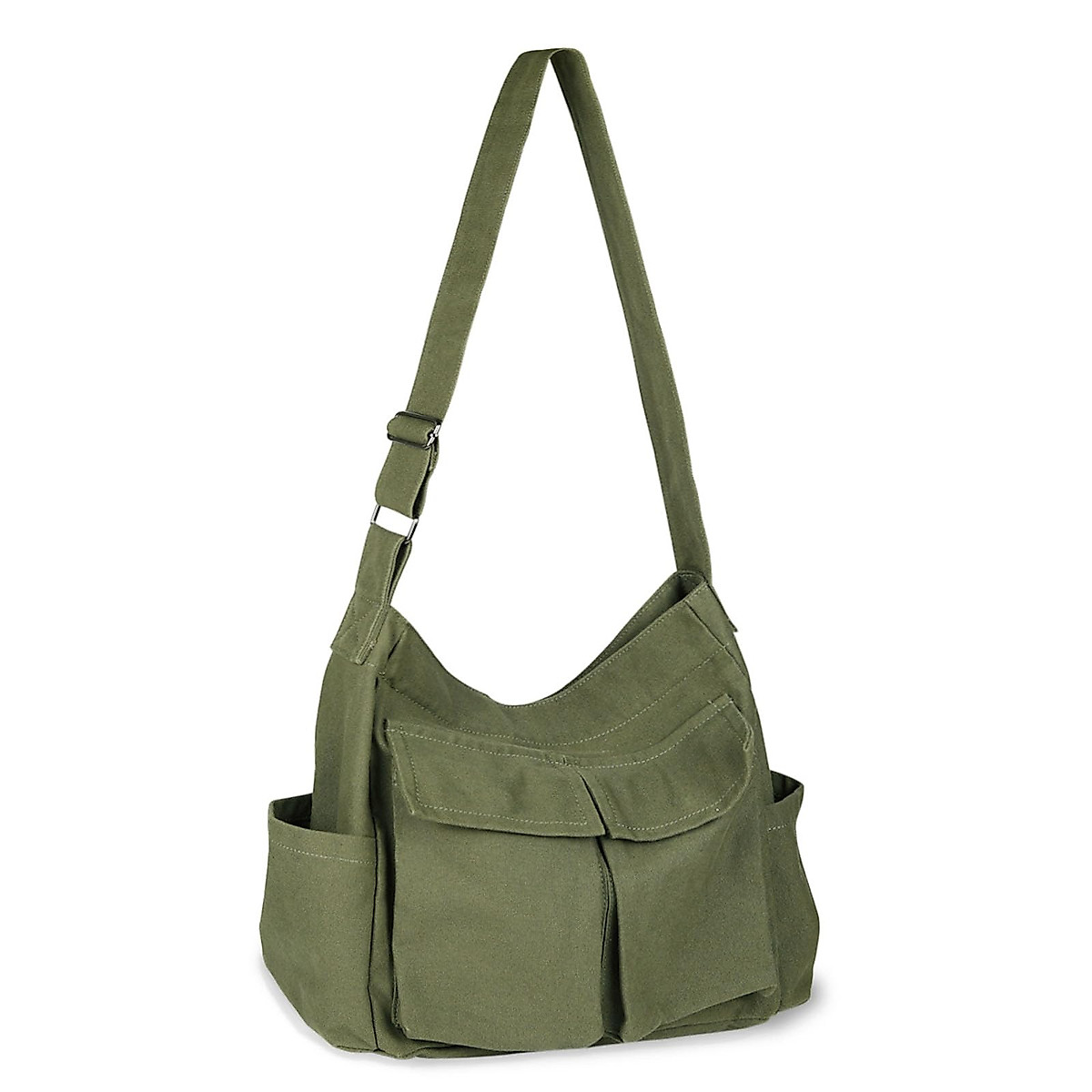 Canvas Messenger Bag, Multi-pockets Casual Canvas Tote for College Large Crossbody Shoulder Bag for Women and Men, Army Green
